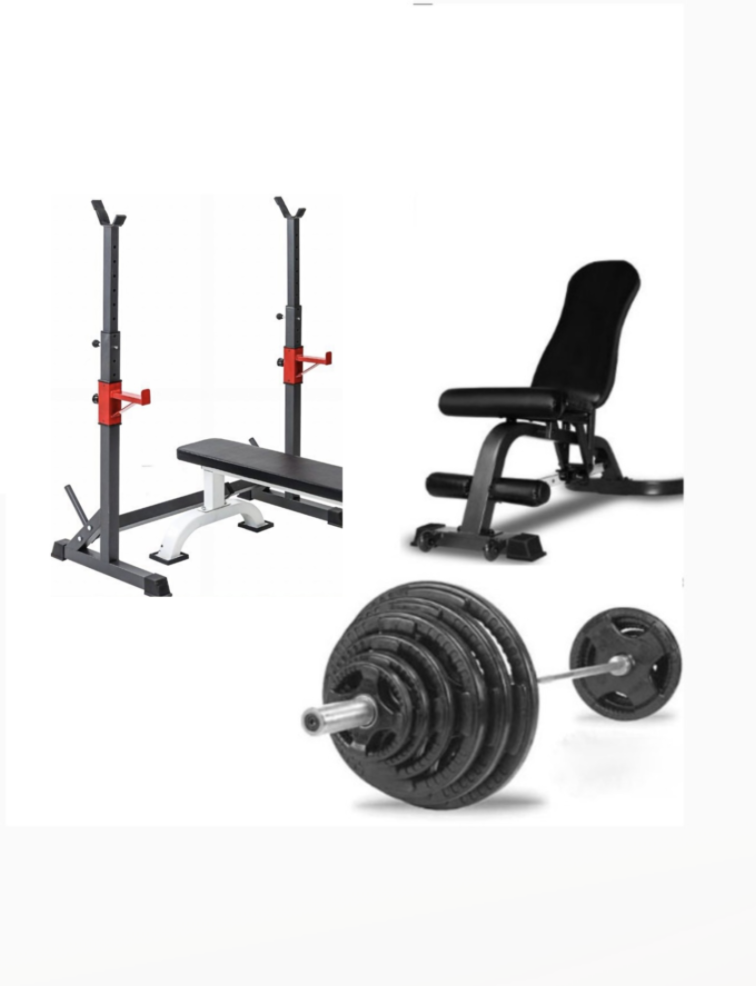 Home Gym Package: Squat Stand , Adjustable Bench , Oly Bar & 100kg ...